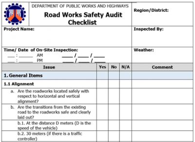 4. DPWH Road Works Safety Audit Checklist | J3 Trainers & Consultants Inc.